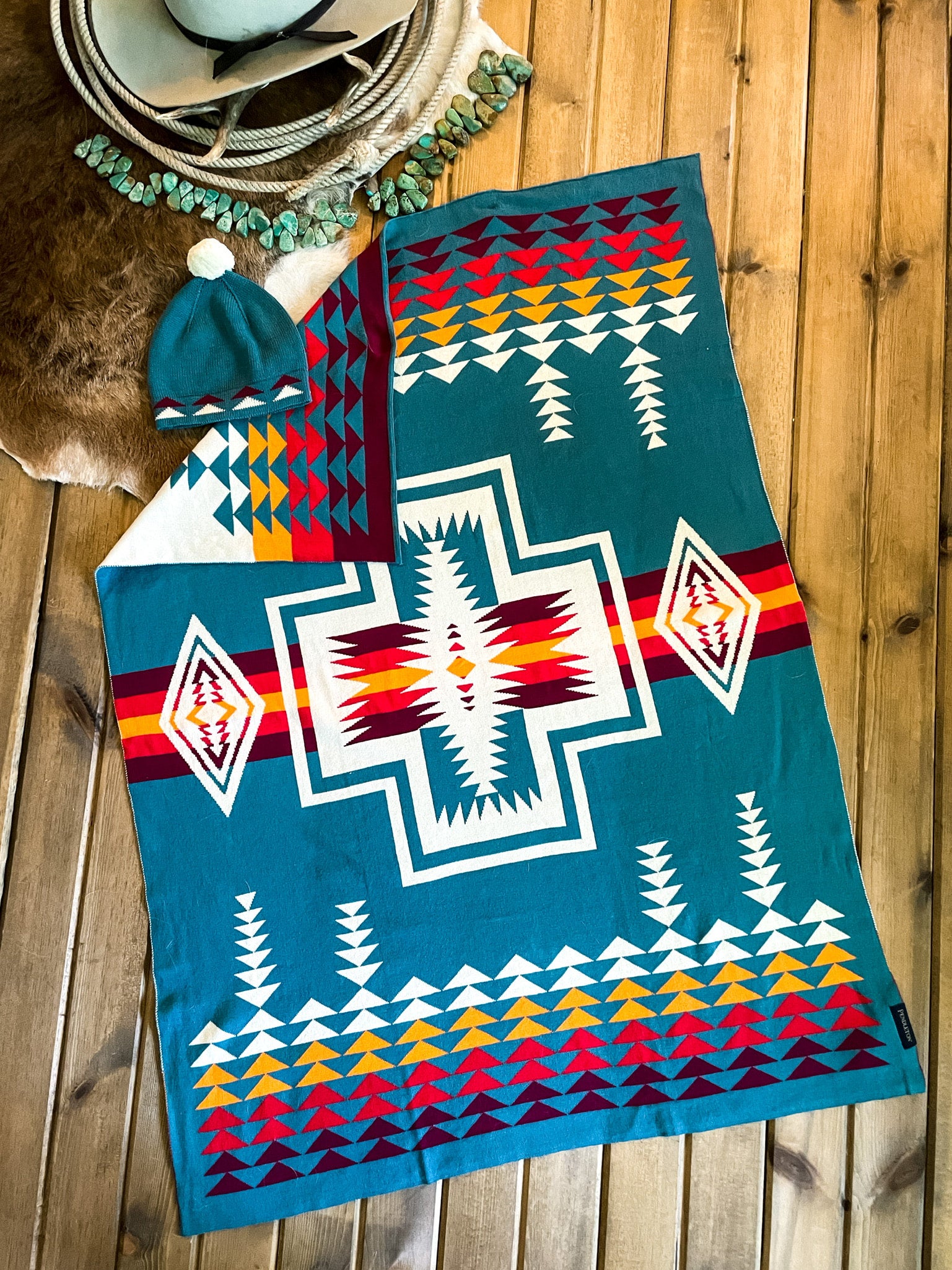Pendleton Teal Harding Baby Blanket & Beanie | Ranch-Land Western Store