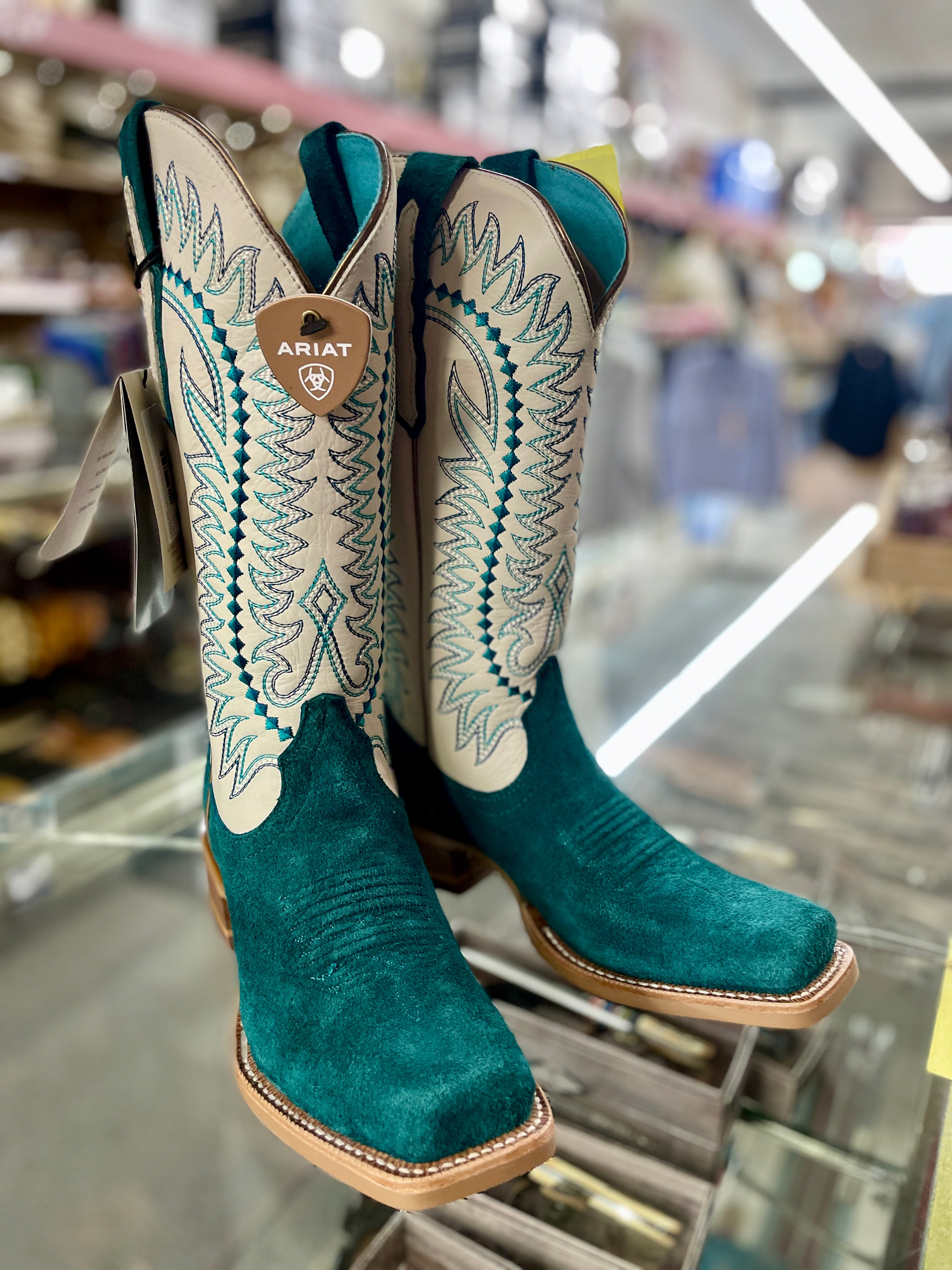 Ariat Derby Monroe Ancient Turquoise Roughout Cutter Toe Boot | Ranch ...