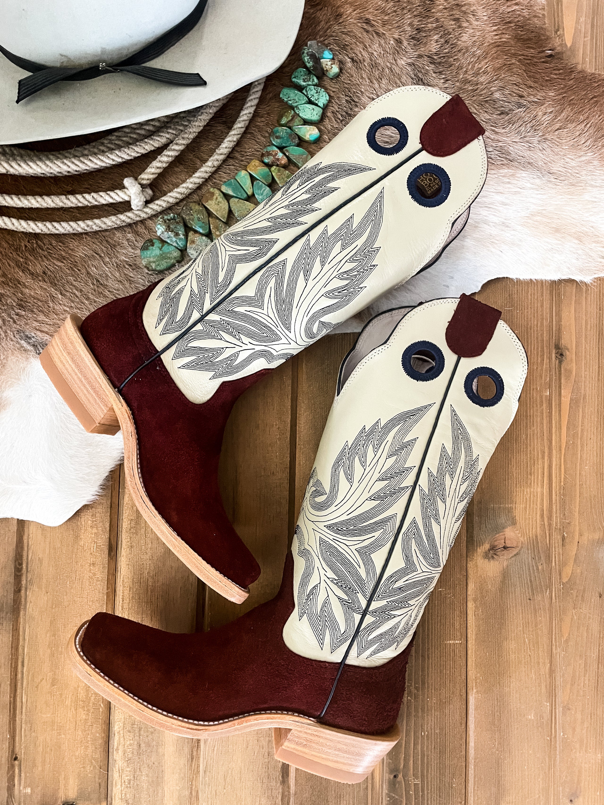 Hondo Black Cherry Roughout Square Toe Boots | Ranch-Land Western Store