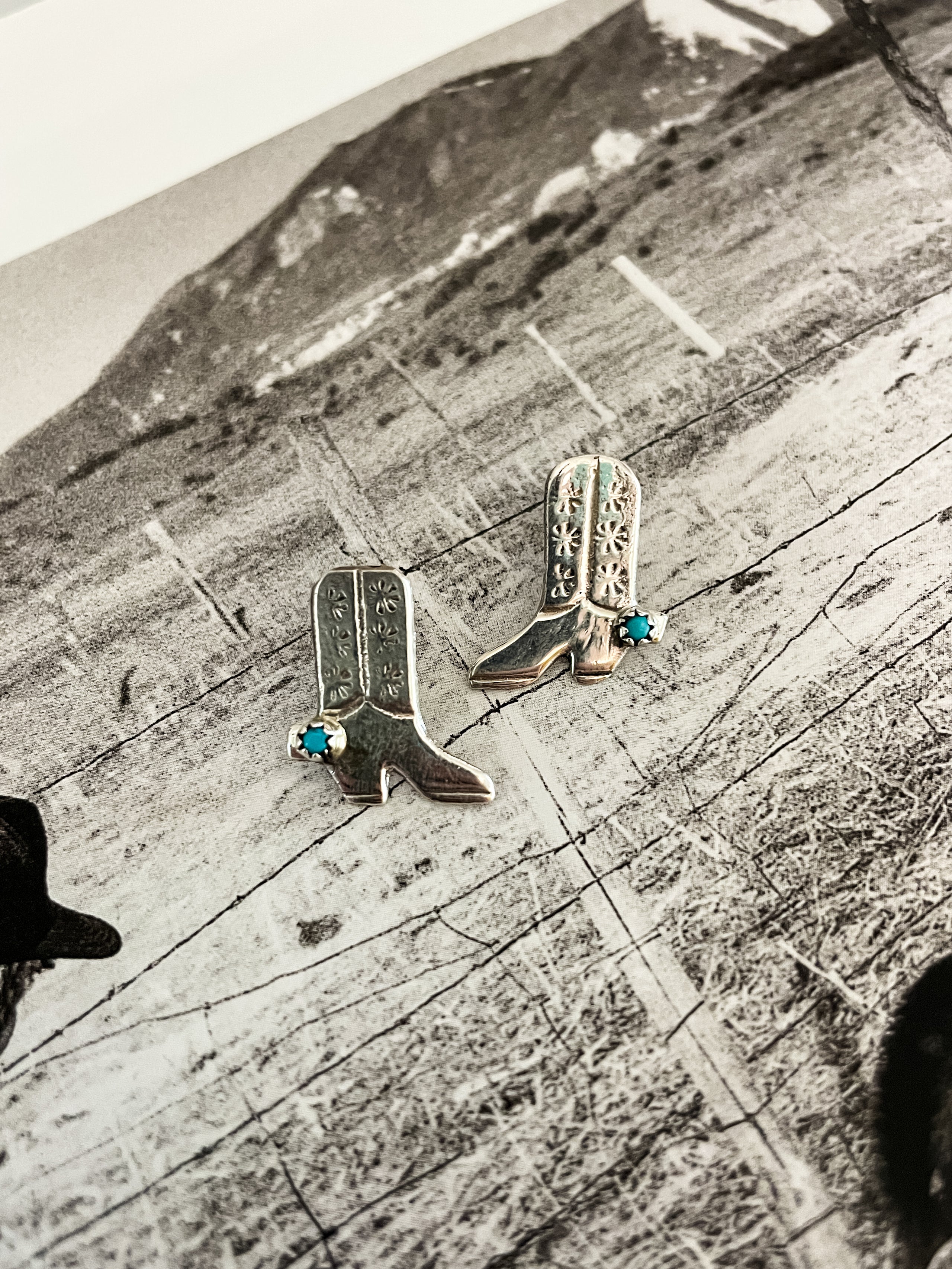 Sterling Silver & Turquoise Cowboy Boot Post Earrings | Ranch-Land ...
