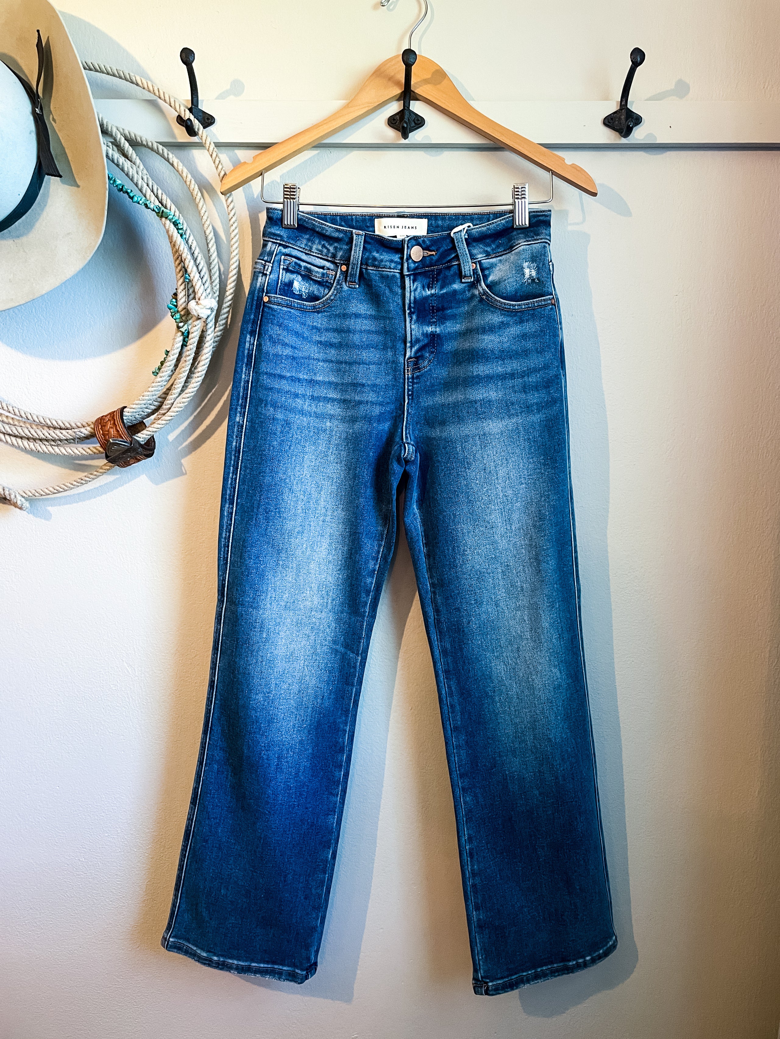 Risen Medium Wash High Rise Ankle Straight Leg Jeans | Ranch-Land ...