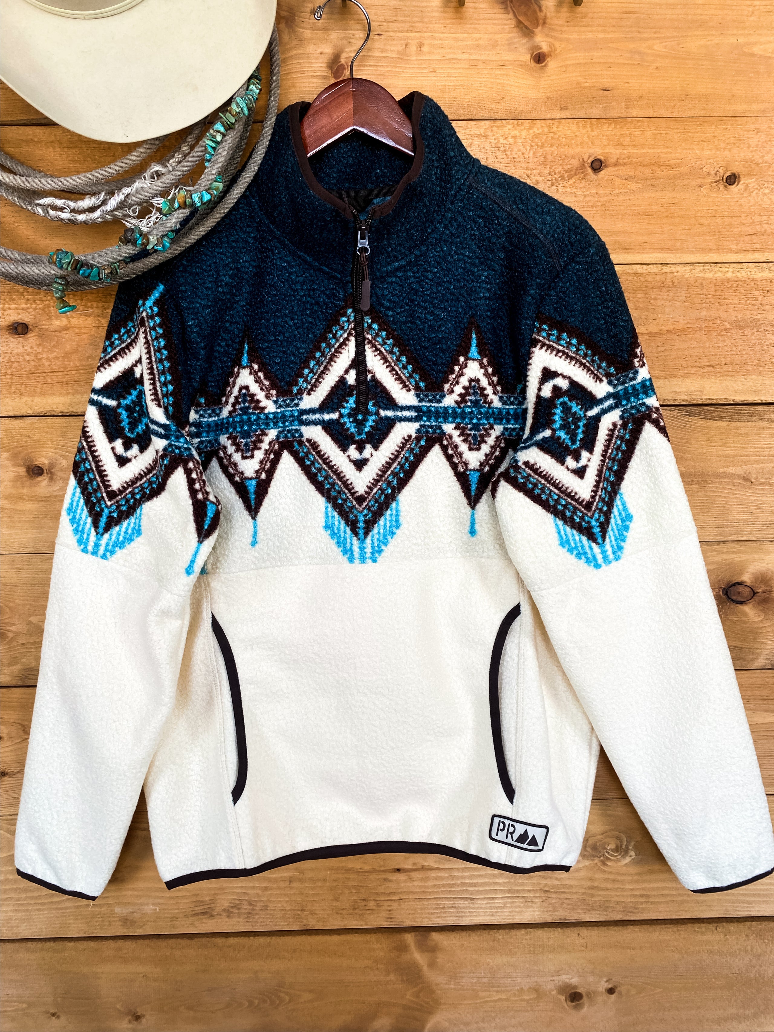 Powder River Navy Southwest Border 1/4 Zip Berber Pullovere | Ranch-Land Western Store