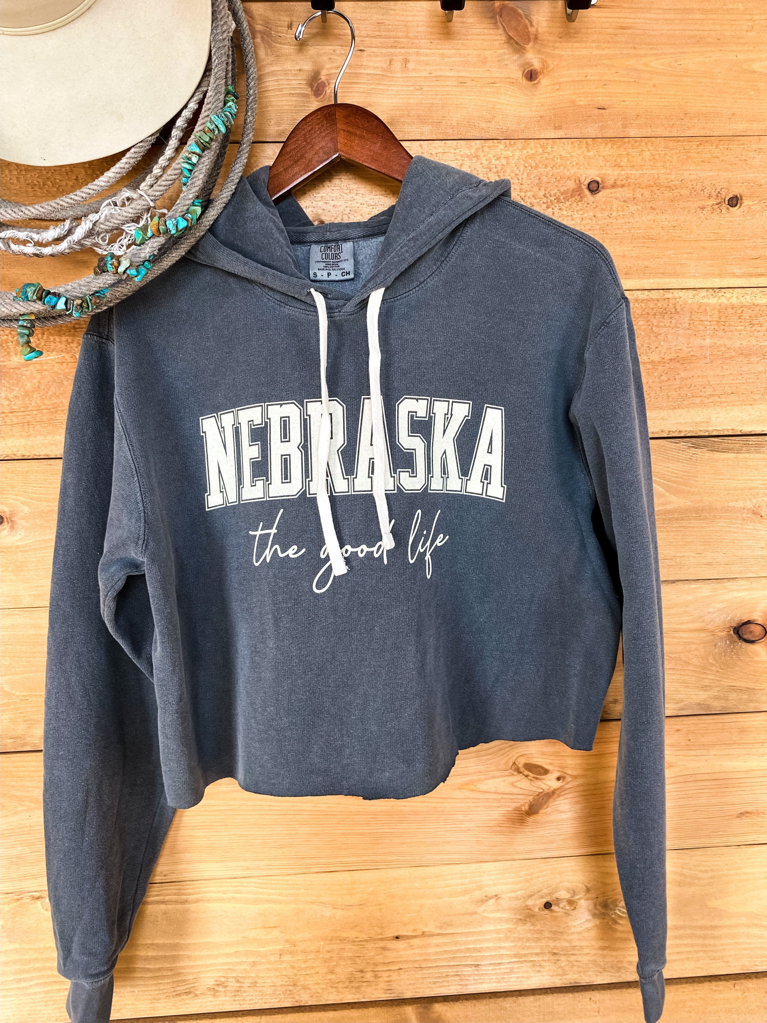Charcoal Nebraska The Good Life Cropped Hoodie | Ranch-Land Western Store